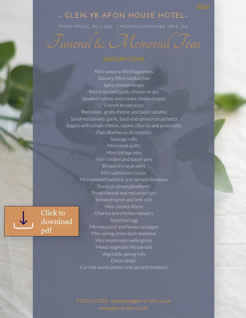 Funeral & Memorial Receptions and Teas in South Wales | Glen-Yr-Afon ...